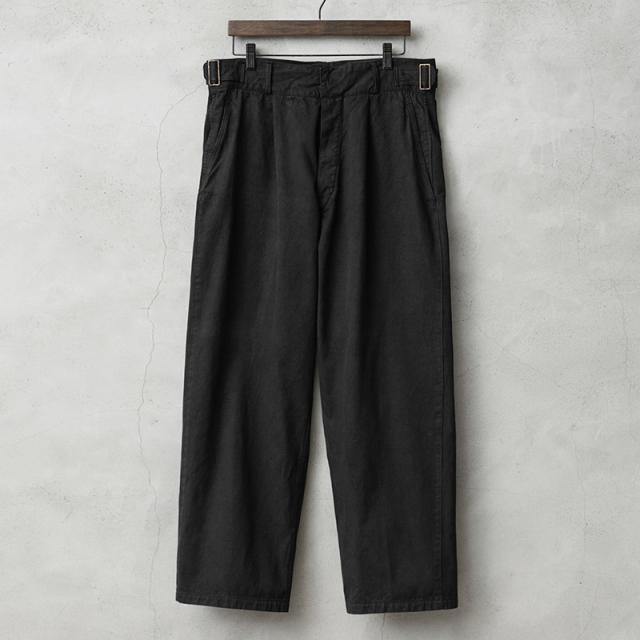実物 新品 デッドストック イタリア軍 60s ヴィンテージ コットンサテン ホスピタル ワークパンツ フロントホック BLACK染め【Cx】【I】｜メンズ ボトムス 大きいサイズ チノパン タック プリーツ 古着 ファッション おしゃれ