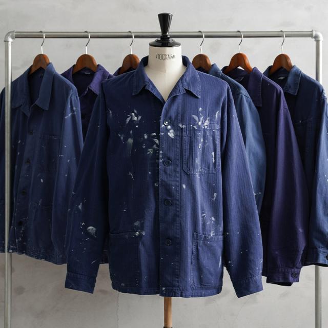 実物 USED オーストリア軍 ヘリンボーンツイル ブルーワークジャケット FADED CONDITION【Cx】【I】｜メンズ アウター 大きいサイズ ミリタリー ネイビー カジュアル 作業着 薄手 古着 ファッション おしゃれ