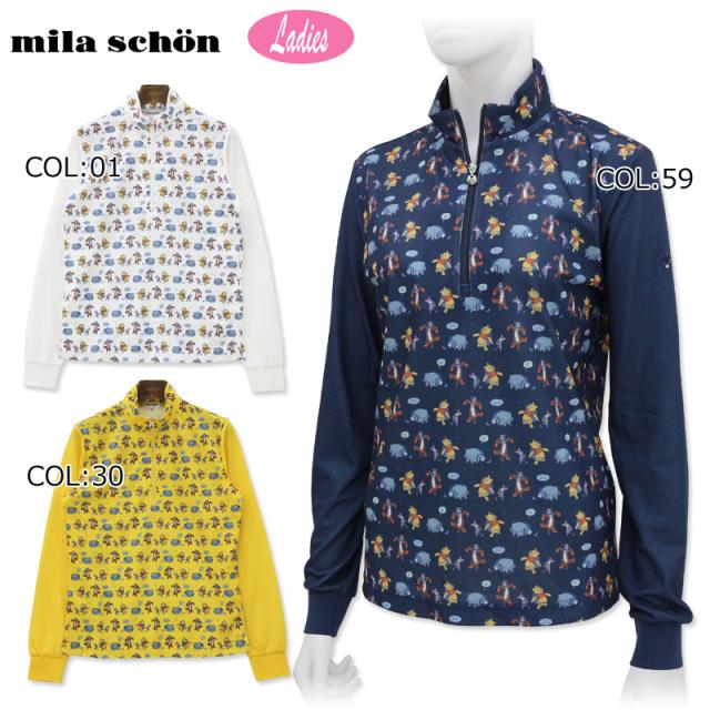 ミラショーン milaschon 7344373202 レディース 長袖ハーフジップシャツ ディズニーコラボ くまのプーさん ゴルフウェア スポーツウェア 春夏