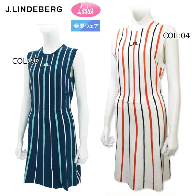 ジェイリンドバーグ J.LINDEBERG 072-61443 レディース ワンピース ニットワンピース ノースリーブ ストライプ柄 ゴルフウェア スポーツウェア 春夏