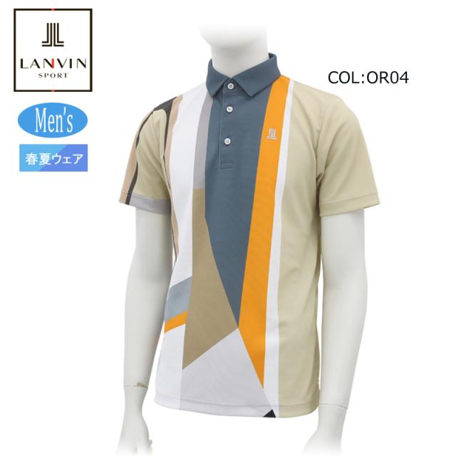 2025年春夏モデル ランバン LANVIN VG5SHS41M メンズ 半袖ポロシャツ 総柄プリント 吸汗速乾 サンスクリーン ゴルフウェア スポーツウェア 春夏