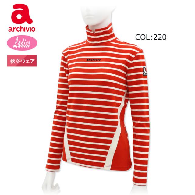 アルチビオ archivio A419017 レディース 長袖 モックネック プルオーバー ボーダー 吸湿発熱 ストレッチ ゴルフウェア スポーツウェア 秋冬