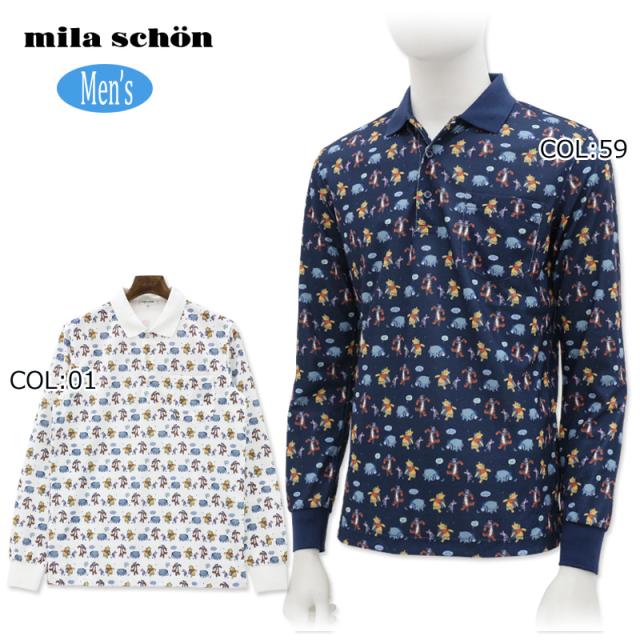ミラショーン milaschon 7334373102 メンズ 長袖ポロシャツ UVケア加工 ディズニーコラボ くまのプーさん ゴルフウェア スポーツウェア 秋冬春