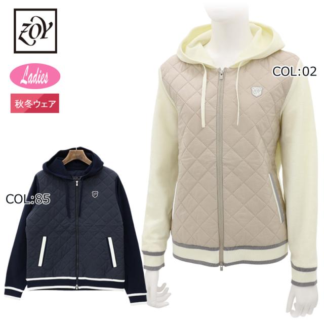 ゾーイ ZOY 071644713 レディース 長袖ニット フード付き ブルゾン 中綿 防風性 ストレッチ ゴルフウェア スポーツウェア 秋冬