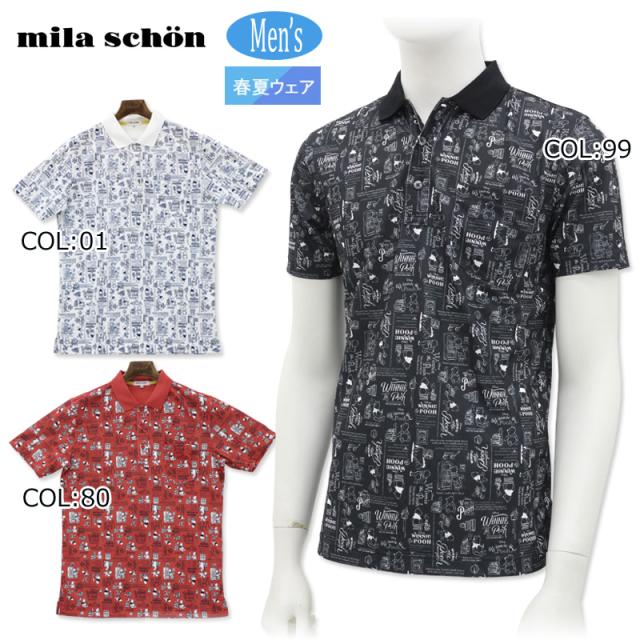 ミラショーン milaschon 7334374101 メンズ 半袖ポロシャツ UVケア加工 ディズニーコラボ くまのプーさん ゴルフウェア スポーツウェア 春夏秋