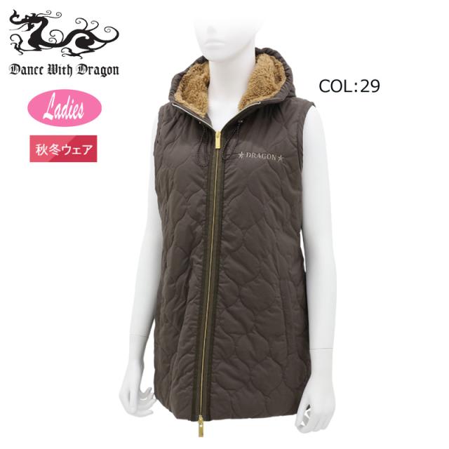 ダンスウィズドラゴン Dance With Dragon D2-521710 レディース アウター ロングベスト フード付き フルジップ ストレッチ 撥水 防風 ゴルフウェア スポーツウェア 秋冬