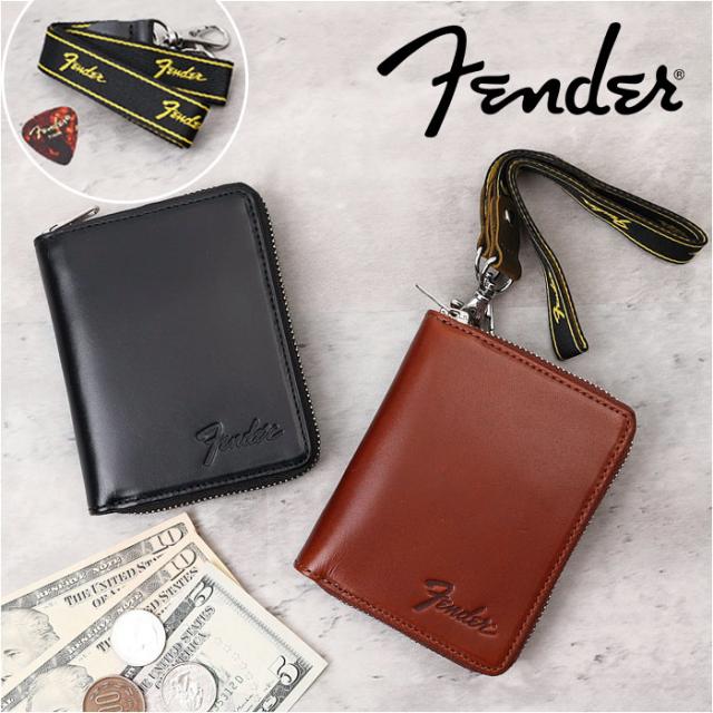 財布 メンズ 二つ折り 本革 ブランド 通販 Fender フェンダー 950-703 二つ折り財布 2つ折り財布 革財布 コンパクト ファスナー ラウンドファスナー レザー 小銭入れあり ボックス型小銭入れ 国産レザー ストラップ付き ピック付き メンズ財布