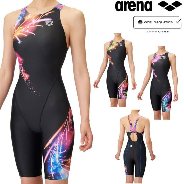 アリーナ ARENA 競泳水着 レディース WA承認モデル レーシングワンピーススパッツ オープンバック ハーフレッグ オールインワン AQUA RACING AQUA STRIPE-D 2025年春夏モデル AS5SRC68L fina マーク あり