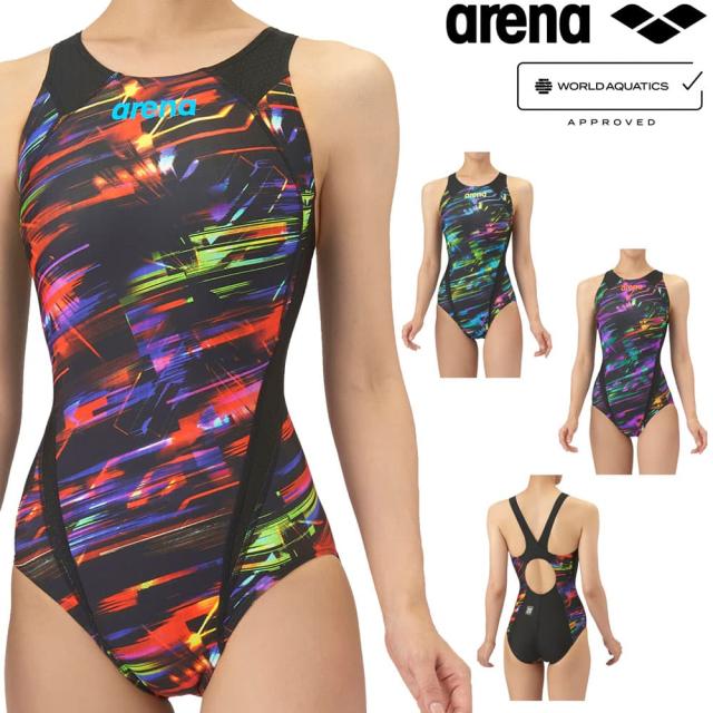 アリーナ ARENA 競泳水着 レディース WA承認モデル レーシングワンピース オープンバック AQUA RACING ECO AQUA STRIPE-D 2025年秋冬モデル AS5FRC64L fina