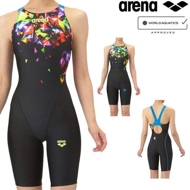 アリーナ ARENA 競泳水着 レディース WA承認モデル レーシングワンピーススパッツ オープンバック ハーフレッグ オールインワン AQUA RACING AQUA STRIPE-D