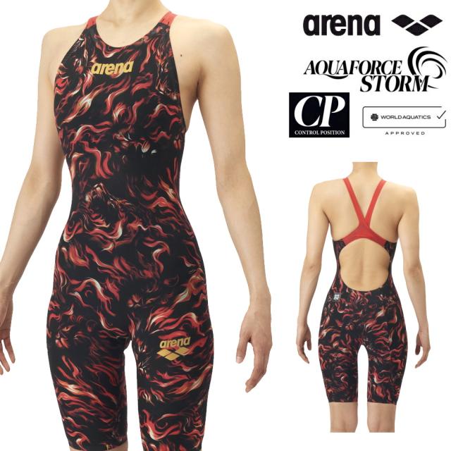 ARENA アリーナ 競泳水着 レディース アクアフォース ストーム AQUAFORCE STORM CP WA承認モデル レーシングワンピーススパッツ オープンバック ハーフレッグ 高速水着 短距離選手向き arena INDOMITUS AS5FRCS0L