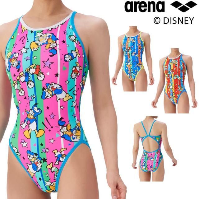 アリーナ ARENA 競泳水着 練習用水着 レディース トレーニングワンピース オープンバック ディズニー “ドナルド・ダック” “ヒューイ・デューイ・ルーイ” タフスーツ タフスキンEP 競泳練習水着 2025年秋冬モデル AS5FWM53L