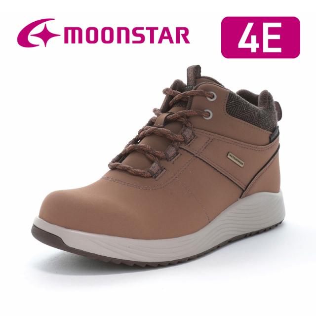 ★9月発売★ 秋冬新作★ 送料無料 ムーンスター レディース ウインター シューズ スニーカー SPLT FGL99 トープ 雪、凍りでも滑りにくい ハイカット ガラス防滑 防水 幅広 甲高 ワイド 通勤 通学 ファスナー ブラウン