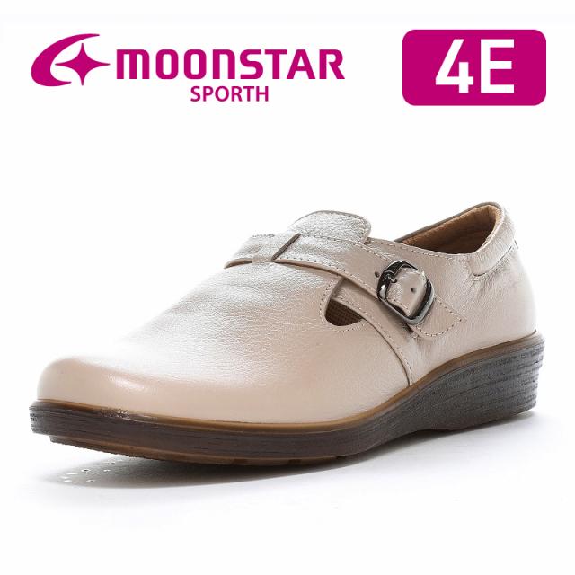 送料無料 ムーンスター スポルス レディース スニーカー SP5606 ベージュ シフォンケーキのようなクッション感　国産コンフォートシューズ 日本製 天然皮革 幅広4E ワイド設計 衝撃吸収 撥水 軽量 靴