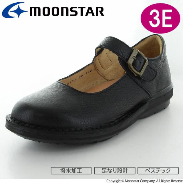 送料無料 ムーンスター レディース コンフォートシューズ SLワンベルト01 ブラック moonstar Slow Factory 3E 日本製 本革 革靴 国産 天然皮革 母の日