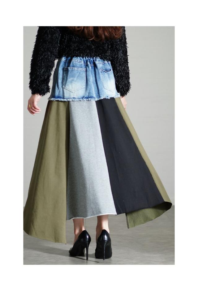 冬新作 抜け感モード全開異素材フレアスカート レディース