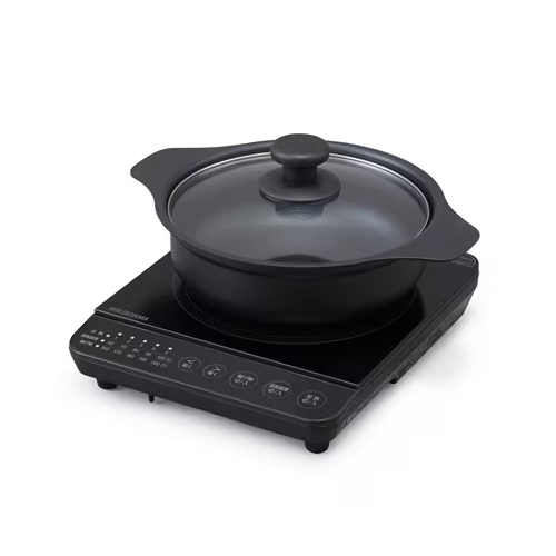 アイリスオーヤマ【IRIS】1口 卓上IHコンロ鍋セット 1000W ブラック 鍋20cm IHKP-T39220-B【卓上IHクッキングヒーター】