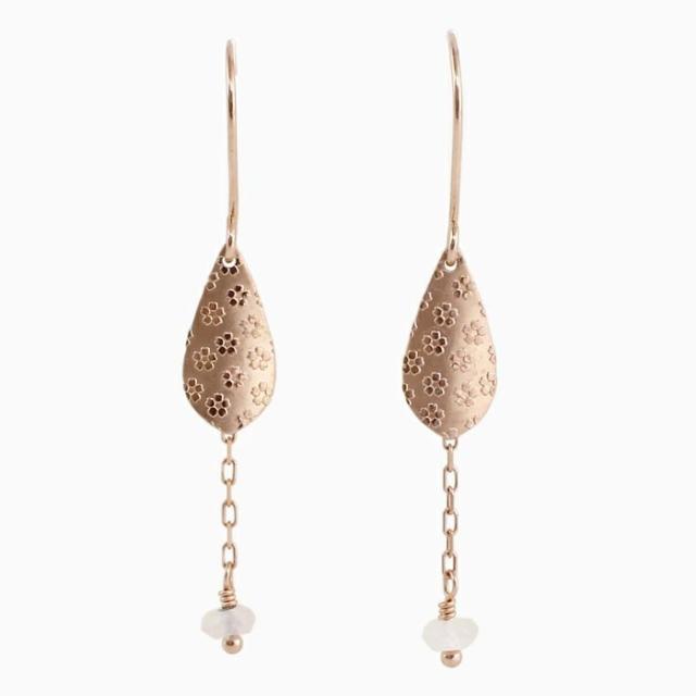 10金 K10 K10PG ピンクゴールド サクラ 桜模様 しずく 雫 ローズクオーツ 小さめ 華奢 控えめ ピアス フック式 アクセサリー レディースピアス レディースアクセサリー 揺れる ...