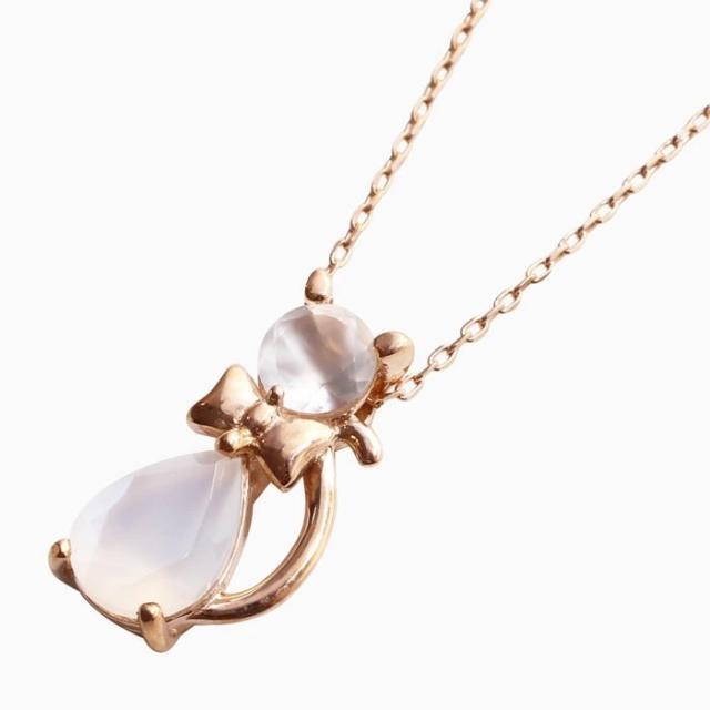 10金 K10 K10PG ピンクゴールド ペンダント 10金ペンダント ネックレス アクセサリー ねこ ネコ 猫 キャット ネコモチーフ 天然石 レインボームーンストーン 可愛い レディース ...