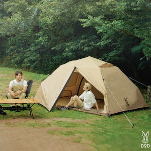 DOD テント 5人用 ファミリーテント デイキャンプ フライシート付き ワンタッチ構造 専用キャリーバッグ ポリエステル アウトドア キャンプ わがやのテントL T5-869-TN タン メーカー直送