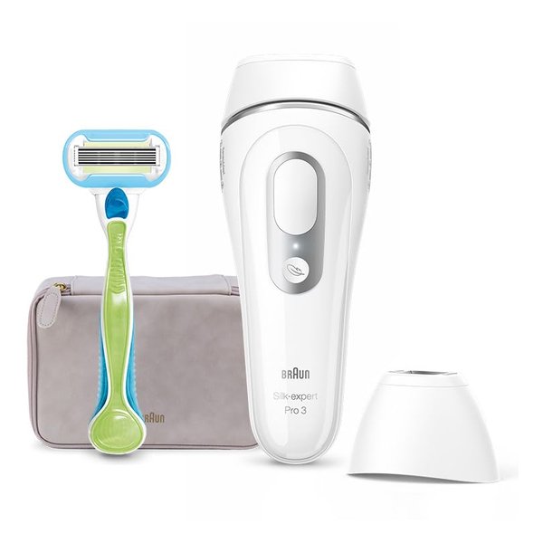 BRAUN ブラウン光美容器 シルクエキスパート Pro3 コンパクトヘッド1個付モデル ホワイト＆シルバー PL3138(2585014)代引不可 送料無料