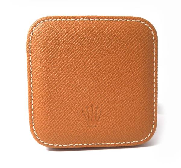 未使用 ロレックス 鏡 ノベルティ ミラー 二つ折り 型押し レザー ブラウン 非売品 ROLEX ２面 【