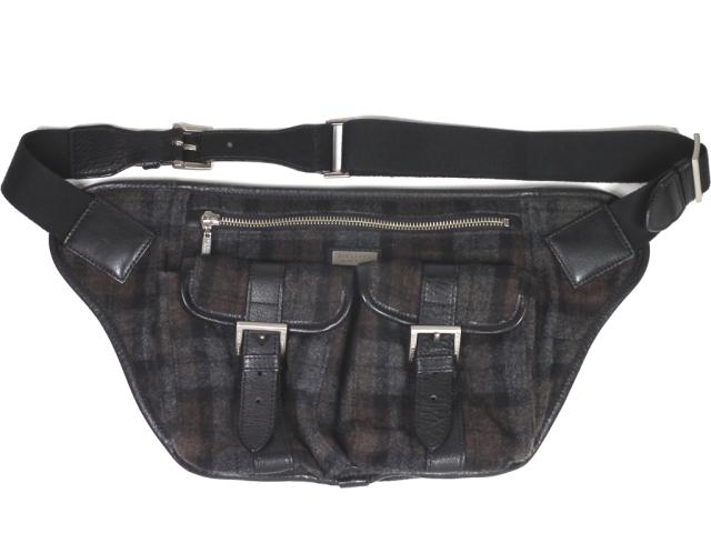 美品 バーバリー ブラックレーベル ウエストバッグ ボディバッグ ウール チェック グレー ブラック レザー ベルトバッグ ＢＵＲＢＥＲＲ