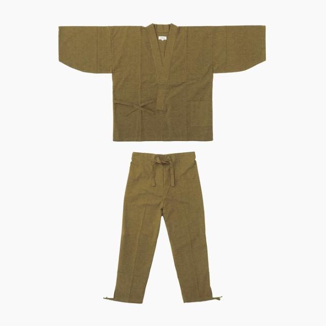 作務衣 久留米綿紬織 上下一組 （女性用） （カラシ） No.22