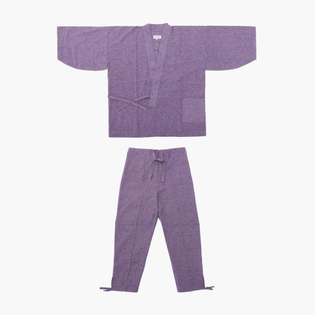 作務衣 久留米綿紬織 上下一組 （女性用） （パープル） No.24