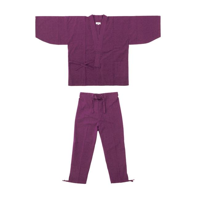 作務衣 久留米綿紬織 上下一組 （女性用） （ワイン） No.25