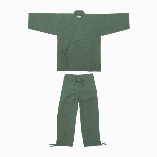 作務衣 久留米綿紬織 上下一組 （男性用） （薄グリーン） No.33