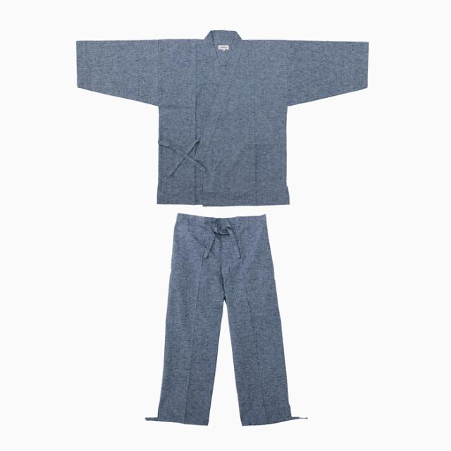 作務衣 久留米綿紬織 上下一組 （男性用） （濃グレー） No.36