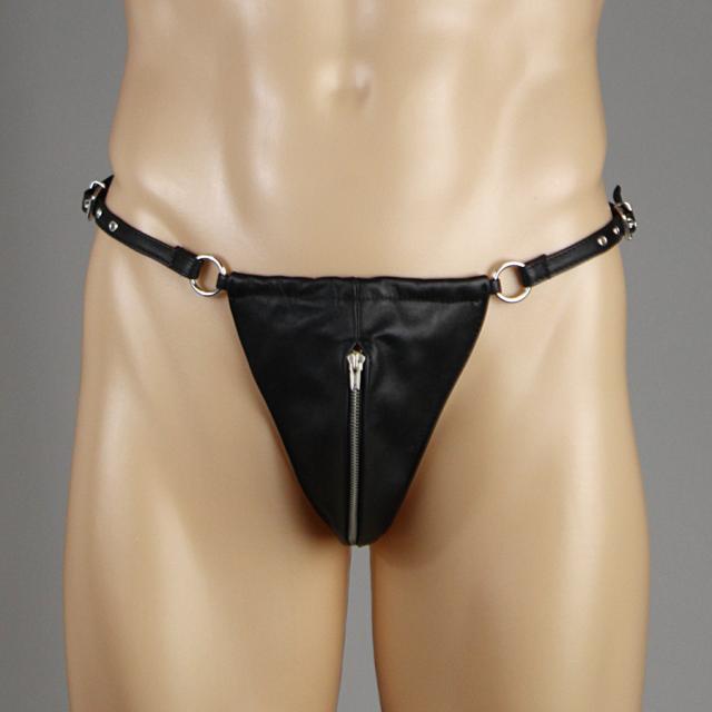 メンズ ジッパー付きレザーTバックショーツ Gストリング 本革 ナッパレザー★LD-086◆取り寄せ