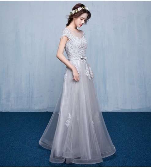 ロングドレス 袖あり パーティドレス 春夏 花嫁 大きいサイズ 30代 マキシ丈 半袖 ラウンドネック レース 花柄 刺繍 Aライン