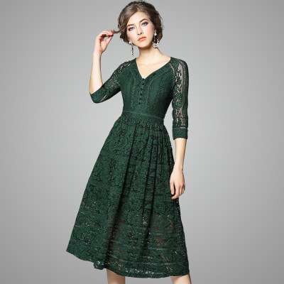 黒 赤 袖あり パーティードレス ワンピースドレス ワンピース ドレスワンピ お呼ばれドレス イブニングドレス 結婚式 二次会 披露宴 お呼ばれ デート 同窓会 謝恩会 食事会 ブラック カラードレス 大きいサイズ ミモレ丈 七分袖 フレア Aライン レース 総レース シースルー