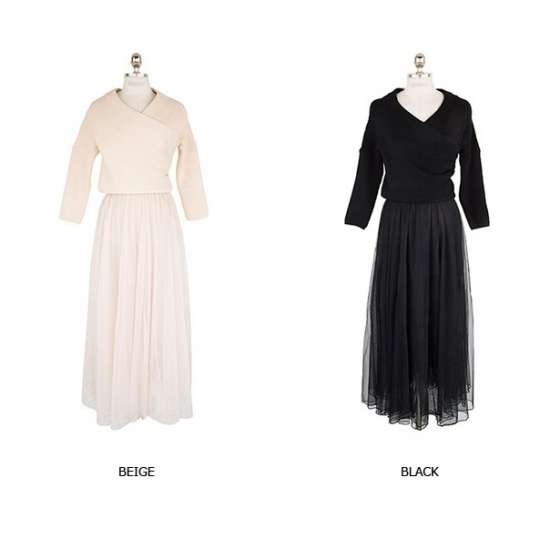 ワンピースドレス 春夏 デート 30代 ロング丈 長袖 袖あり Vネック チュール 無地 Aライン カシュクール きれいめ シンプル 黒 ワンピースドレス 春夏 デート 30代 ロング丈 長袖 袖あり Vネック