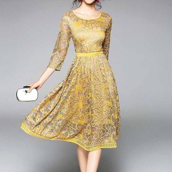 袖あり パーティードレス ワンピース ドレスワンピ お呼ばれドレス イブニングドレス  結婚式 二次会 披露宴 お呼ばれ デート 女子会 同窓会 食事会 謝恩会 卒業パーティー カラードレス 大きいサイズ ひざ丈 七分袖 フレア Aライン レース 総レース 透け感 シースルー 20代