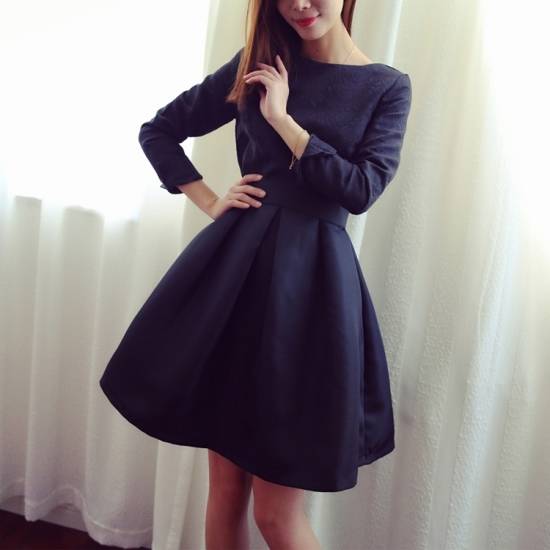 ワンピース ミニ丈 レディース パーティードレス Aライン 花柄 ボートネック 七分丈 ブラック デート パーティー 上品 大人可愛い