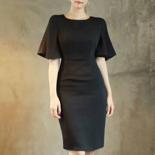 ワンピース フレア袖 スリムフィットパーティ シンプル シック フェミニン エレガント 結婚式二次会 お呼ばれ 2018年新作 婚活パーティー