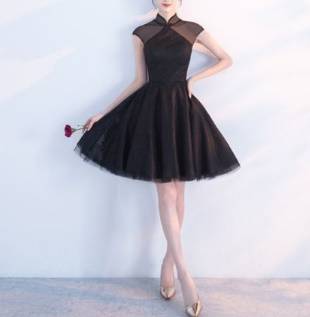 黒 パーティードレス ミニドレス チャイナドレス 春夏 二次会 お呼ばれ