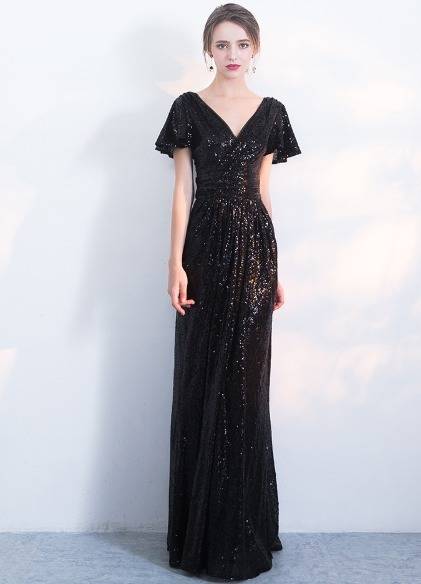 パーティードレス スパンコール ?ネック 半袖 結婚式 6色 マキシ丈 ロング タイト スリム 異素材ミックス 光沢 キラキラ感 パーティー