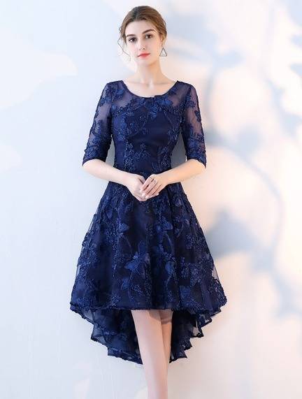 パーティードレス レース ミディ丈 フレア ボートネック 七分袖 バックコンシャス フェミニン エレガント パーティー 結婚式 二次会