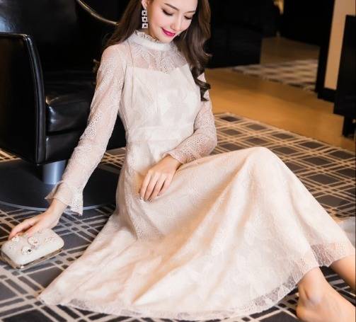 ロングドレス 黒 パーティードレス イブニングドレス 春夏 結婚式 二次会 披露宴 ブラック 大きいサイズ ロング丈 ミモレ丈 長袖 袖あり Aライン フレア 刺繍 レース 花柄 透け感 シースルー ハイネック 20代 30代 大人かわいい フォーマル フェミニン ガーリー