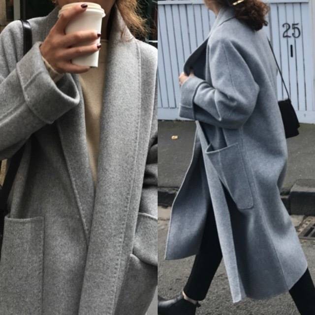 ロングコート アウター ベルト付き 大きいポケット ボタン無し 無地 シンプル 上品 きれいめ 通勤 お出かけ