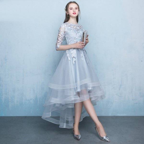 パーティードレス 花柄 レース 7分袖 ボートネック フィッシュテール ティアード ミディアム フレア 七分袖 チュール Aライン