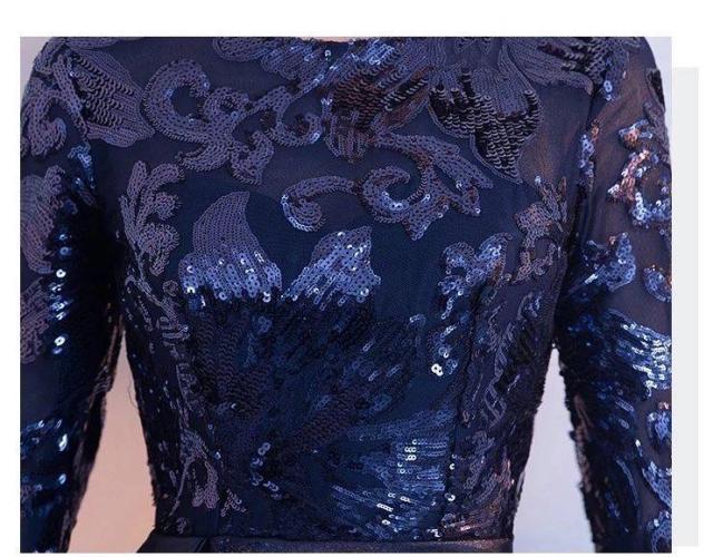 パーティードレス スパンコール 刺繍 サテン 5色 七分袖 ボートネック