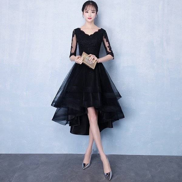 パーティードレス 花柄 レース Ｖネック 五分袖 フリンジ ミニ丈 フィッシュテール フレア Ａライン ウエストリボン ウエストマーク