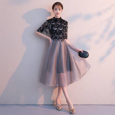 ロングドレス 黒 パーティードレス イブニングドレス 春夏 結婚式 二次会 披露宴 ブラック 大きいサイズ ロング丈 ミモレ丈 五分袖 半袖 袖あり Aライン Xライン フレア 刺繍 フリンジ 透け感 シースルー ハイネック 20代 30代 大人かわいい フォーマル