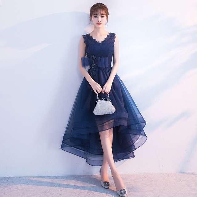 パーティドレス 結婚式 春夏 30代 ひざ丈 ノースリーブ ラウンドネック レース 花柄 刺繍 Xライン フィッシュテール