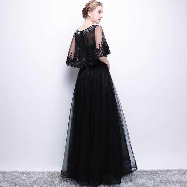 ロングドレス 袖あり 黒 演奏会 パーティードレス お呼ばれドレス